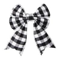 China 16cm*13cm Christmas Burlap Plaid Ribbon Bow Handmade Red and Black Jute Ribbon Bow for sale