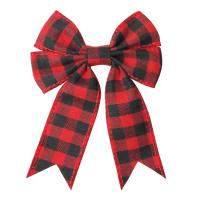 China 16cm*13cm Christmas Burlap Plaid Ribbon Bow Handmade Red and Black Jute Ribbon Bow for sale