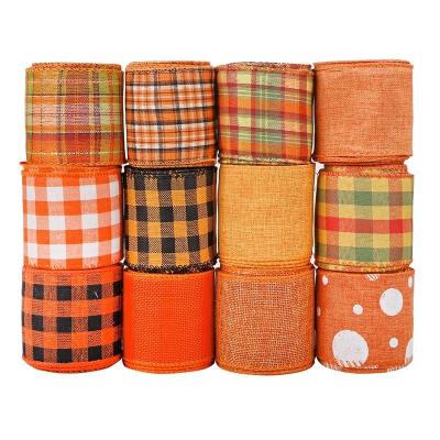 China 2.5 Inches Orange Fall Plaid Ribbon Multi-Color for Holiday Decoration and DIY Craft for sale