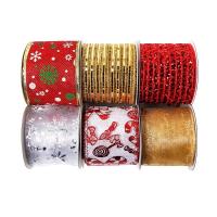 China Christmas Iron Wire Decoration Ribbon in 63mm Size with Wired Burlap Design for sale