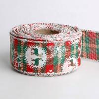 China Custom Printed Christmas Logo Ribbon for Package Width 63mm Fabric Type Burlap Ribbon for sale