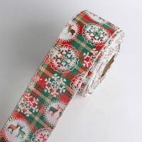 China Custom Printed Christmas Logo Ribbon for Package Width 63mm Fabric Type Burlap Ribbon for sale