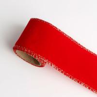 China Free Sample 100% Polyester 60mm Custom Red Velvet Christmas Ribbon Decoration for sale