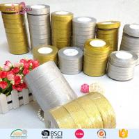 China Fabric Type Satin Ribbons in Silver and Gold Glitter Metallic Perfect for Crafting for sale