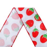 China 2 1/2‘’ Strawberry Satin Wired Printed Ribbon for Wrapping and Hair Bows for sale