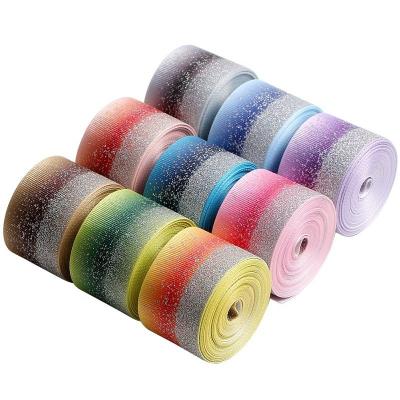 China 38mm Puff Sliver Gradient Glitter Grosgrain Ribbon with Heat-transfer Print for sale