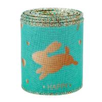 China Easter Ribbon Bulk Ribbon Supply And MSD Green Printed With Wire Edge Burlap Ribbon for sale