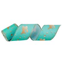 China Easter Ribbon Bulk Ribbon Supply And MSD Green Printed With Wire Edge Burlap Ribbon for sale