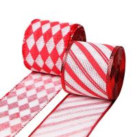 China Single Face Striped Burlap Ribbon Wired for DIY Crafts on Valentine's Day and Christmas for sale