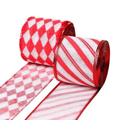 China Single Face Striped Burlap Ribbon Wired for DIY Crafts on Valentine's Day and Christmas for sale