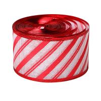 China Single Face Striped Burlap Ribbon Wired for DIY Crafts on Valentine's Day and Christmas for sale