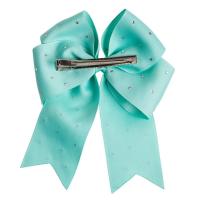 China Custom Cirls Rhinestone Hair Accessory Ribbon Style Cheer Bow with Clip and Clip for sale