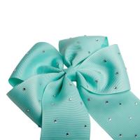 China Custom Cirls Rhinestone Hair Accessory Ribbon Style Cheer Bow with Clip and Clip for sale