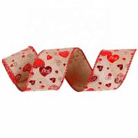 China Valentine's Day Printed Burlap Ribbon 2.5 Inch Width for DIY Floral Arrangements for sale