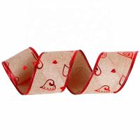 China Valentine's Day Printed Burlap Ribbon 2.5 Inch Width for DIY Floral Arrangements for sale