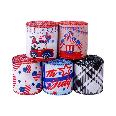 China American Independence Day Burlap Ribbon 2-1/2