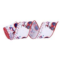 China American Independence Day Burlap Ribbon 2-1/2