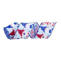 China American Independence Day Burlap Ribbon 2-1/2