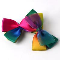 China Girls Christmas Hair Bow Accessories with Rainbow Satin Ribbon and Organza Material for sale