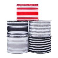 China DIY Craft Party Decoration 2.5 Inch Patriotic Striped Wired Ribbon with Burlap Fabric for sale