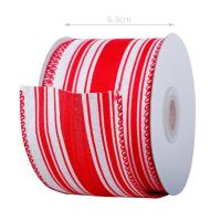 China DIY Craft Party Decoration 2.5 Inch Patriotic Striped Wired Ribbon with Burlap Fabric for sale
