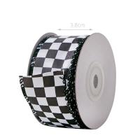 China 38mm Black and White Checkered Buffalo Plaid Wired Ribbon with Burlap Fabric Type Support Customized for sale