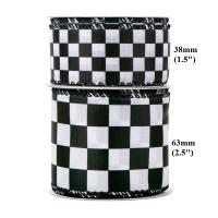 China 38mm Black and White Checkered Buffalo Plaid Wired Ribbon with Burlap Fabric Type Support Customized for sale
