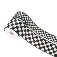 China 38mm Black and White Checkered Buffalo Plaid Wired Ribbon with Burlap Fabric Type Support Customized for sale