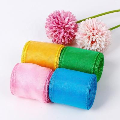 China Organza Wired Sheer Ribbon Valentine's Day Wired Edge Ribbon 2.5 Inch Sheer Craft Ribbon for sale
