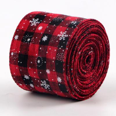 China Christmas Ribbon Decoration Burlap Fabric Type with Merry Christmas Pattern for sale