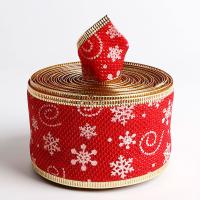 China Single Face Wire Edged Decorate Burlap Printed Luxury Ribbon 50/63mm for Christmas for sale