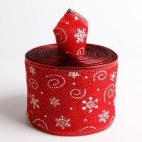 China Single Face Wire Edged Decorate Burlap Printed Luxury Ribbon 50/63mm for Christmas for sale