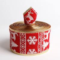 China Single Face Wire Edged Decorate Burlap Printed Luxury Ribbon 50/63mm for Christmas for sale