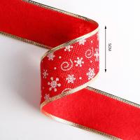 China Single Face Wire Edged Decorate Burlap Printed Luxury Ribbon 50/63mm for Christmas for sale