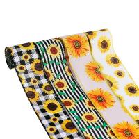 China High Tenacity Summer Wired Burlap Ribbon Yellow Sunflower Ribbons for MSD 2.5 Inches for sale