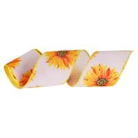 China High Tenacity Summer Wired Burlap Ribbon Yellow Sunflower Ribbons for MSD 2.5 Inches for sale