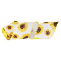 China High Tenacity Summer Wired Burlap Ribbon Yellow Sunflower Ribbons for MSD 2.5 Inches for sale