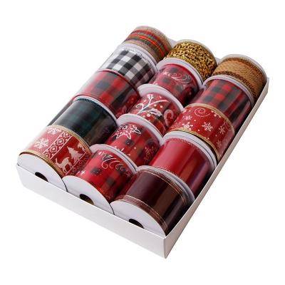 China Custom Christmas Burlap Ribbon with Wired Edge and Plaid Pattern Design for sale