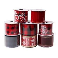 China Custom Christmas Burlap Ribbon with Wired Edge and Plaid Pattern Design for sale