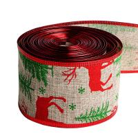 China Holiday Christmas Decoration Wired Ribbons with Custom Printed Pattern for sale