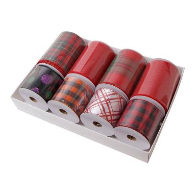 China Deer Pattern Merry Christmas Ribbon Roll Set 8 Rolls for Gift Wrapping and Decoration for sale