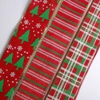 China Custom Christmas Ribbon Wire Edged Burlap Ribbon 50mm Print Customers'requirements for sale