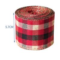 China 57mm Wired Edge Burlap Ribbon Gingham Burlap Ribbon Holiday Decorative Burlap Ribbon for sale