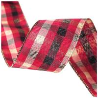 China 57mm Wired Edge Burlap Ribbon Gingham Burlap Ribbon Holiday Decorative Burlap Ribbon for sale