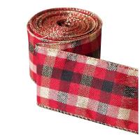 China 57mm Wired Edge Burlap Ribbon Gingham Burlap Ribbon Holiday Decorative Burlap Ribbon for sale