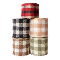 China 57mm Wired Edge Burlap Ribbon Gingham Burlap Ribbon Holiday Decorative Burlap Ribbon for sale