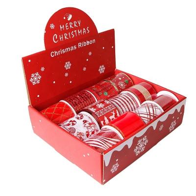 China 12pcs Christmas Ribbon Set Wired Edge Perfect for Outdoor Decoration 100% Polyester for sale