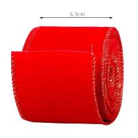China 2.5 Inch Red Velvet Wired Ribbon with Metallic Gold Edges Crafters' Favorite for sale