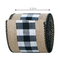 China 2.5 Inch Wired Edge Plaid Burlap Ribbon for Christmas Present Wrapping and Floral Bows for sale