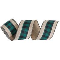 China 2.5 Inch Wired Edge Plaid Burlap Ribbon for Christmas Present Wrapping and Floral Bows for sale